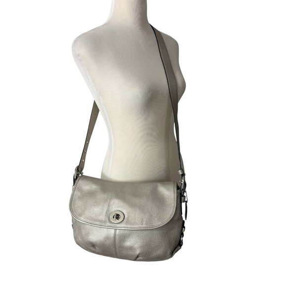 Coach | Bags | Coach Flap Legacy Flap Silver Pebbled Leather Shoulder ...